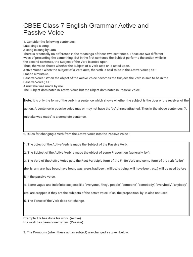 Class 7 Active and Passive Voice Guide | PDF | Verb | Subject (Grammar)