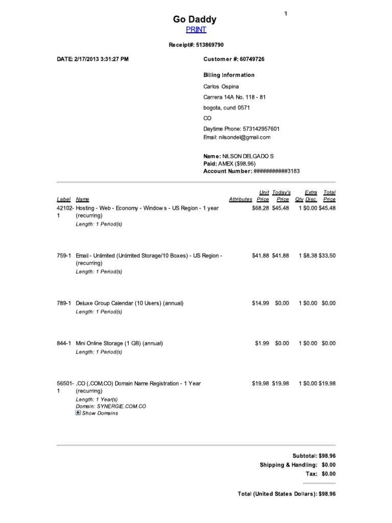Printable Receipt | PDF