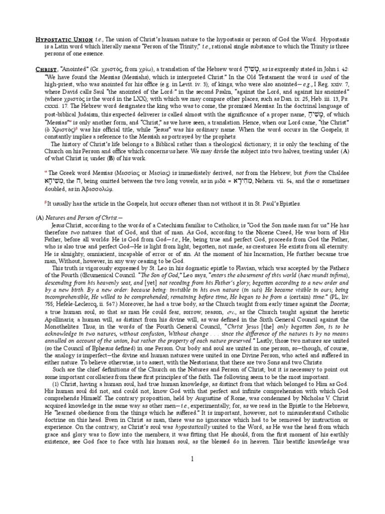 The Hypostatic Union. | PDF | Trinity | Incarnation (Christianity)