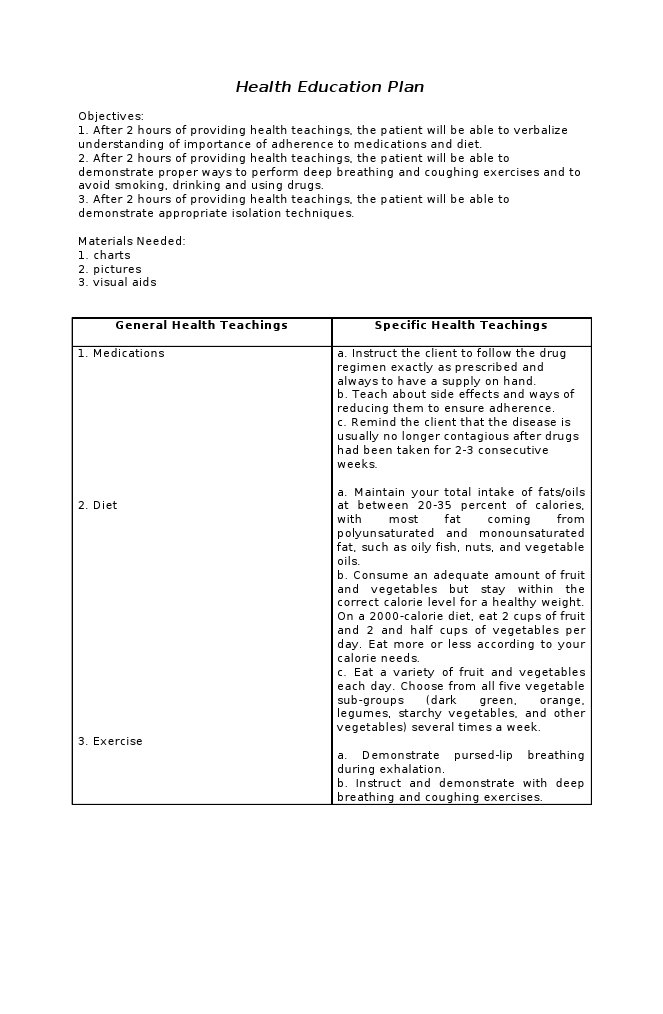 Health Education Plan For PTB | PDF | Breathing | Cough