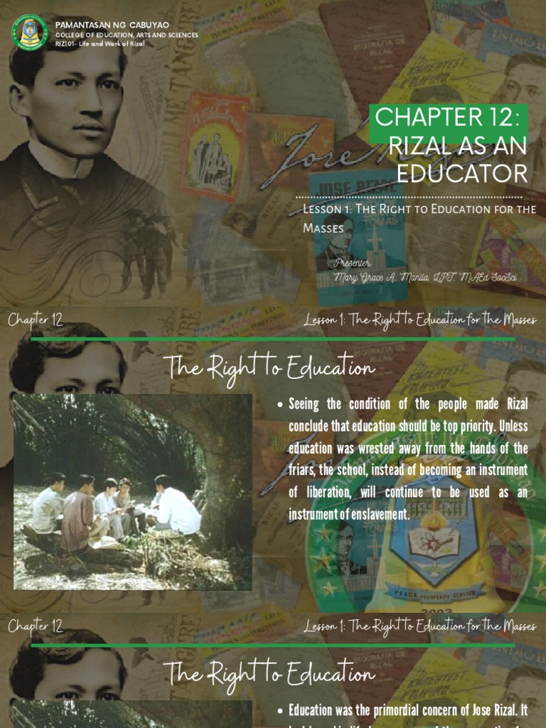 Rizal As An Educator: Lesson 1: The Right To Education For The Masses ...