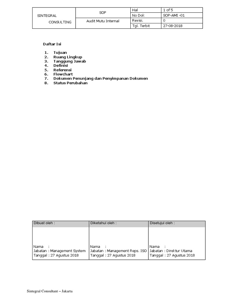 SOP Audit Mutu Internal ISO 9001 | PDF