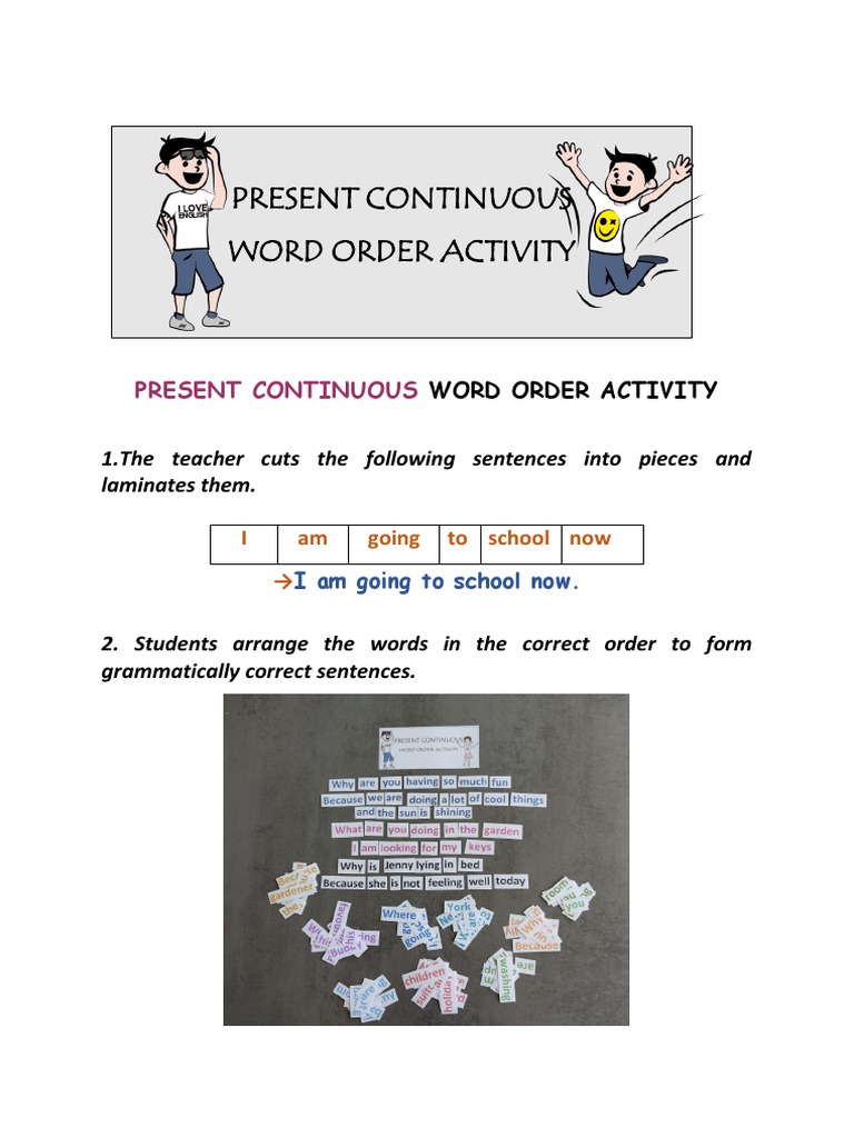 Present Continuous Word Order Activity | PDF