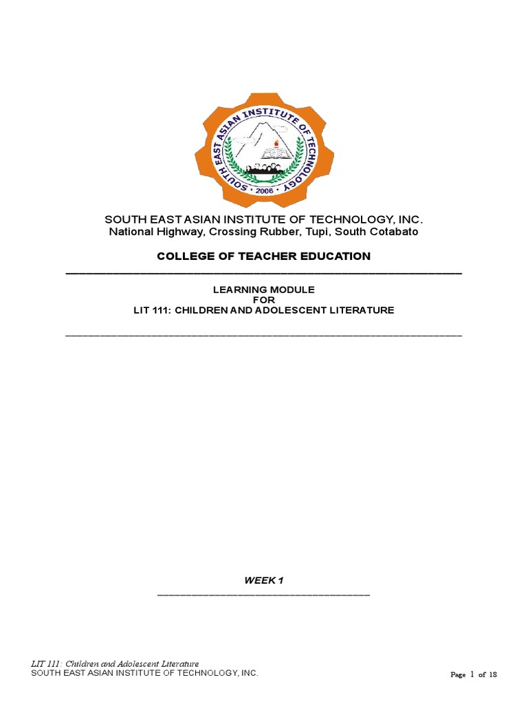LIT 111: Children and Adolescent Literature Module Week 1 | PDF ...