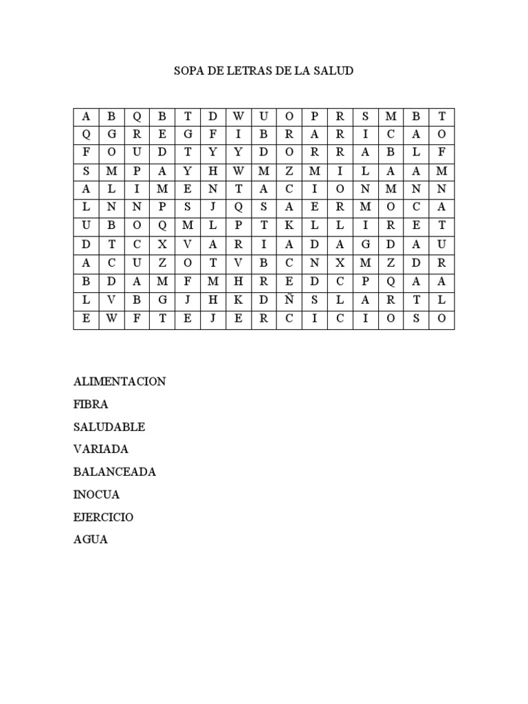 Sopa de Letras sobre Salud y Bienestar | PDF | Salud y bienestar