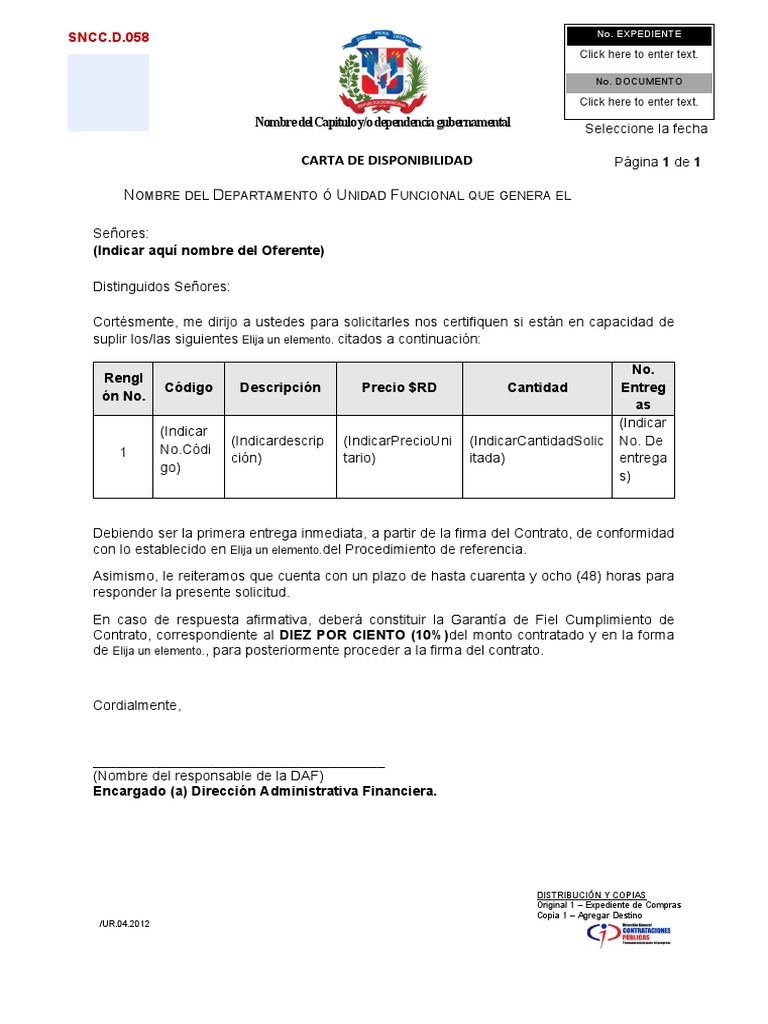 Solicitud de Carta de Disponibilidad | PDF