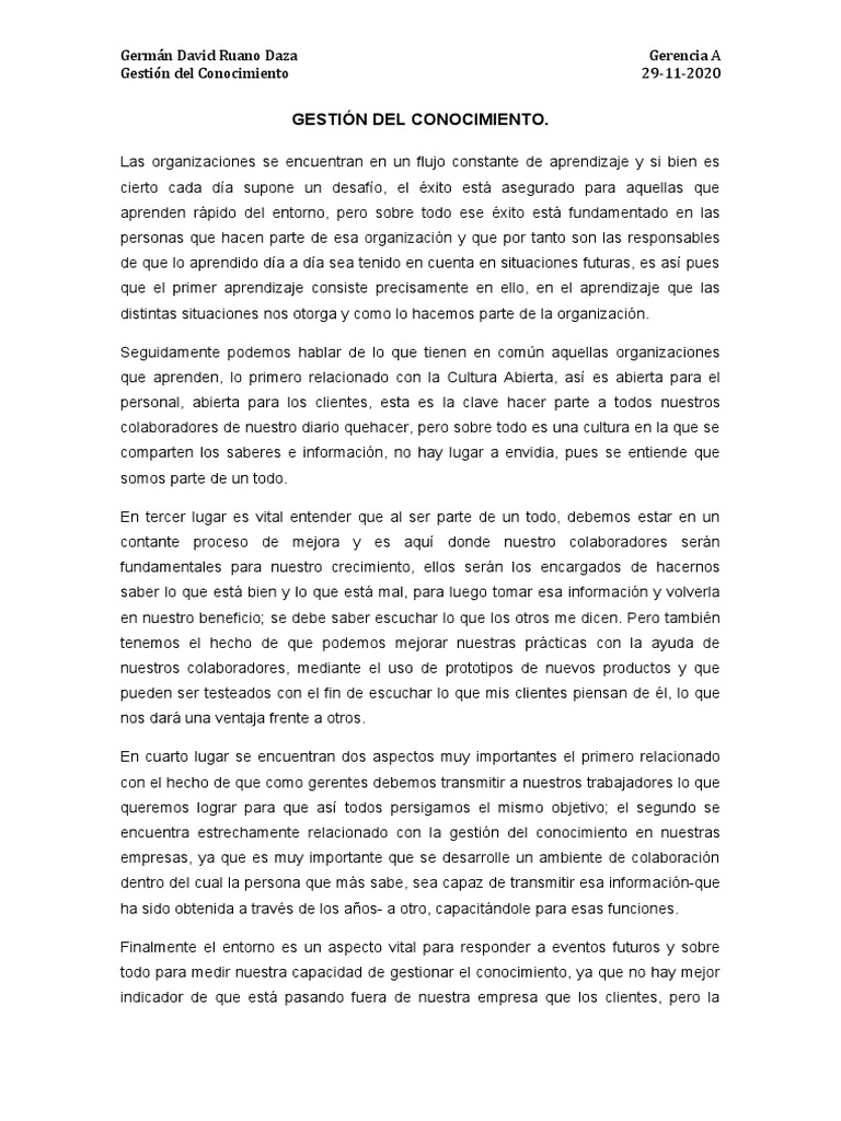 Gestión Del Conocimiento | PDF | Aprendizaje | Conocimiento administrativo
