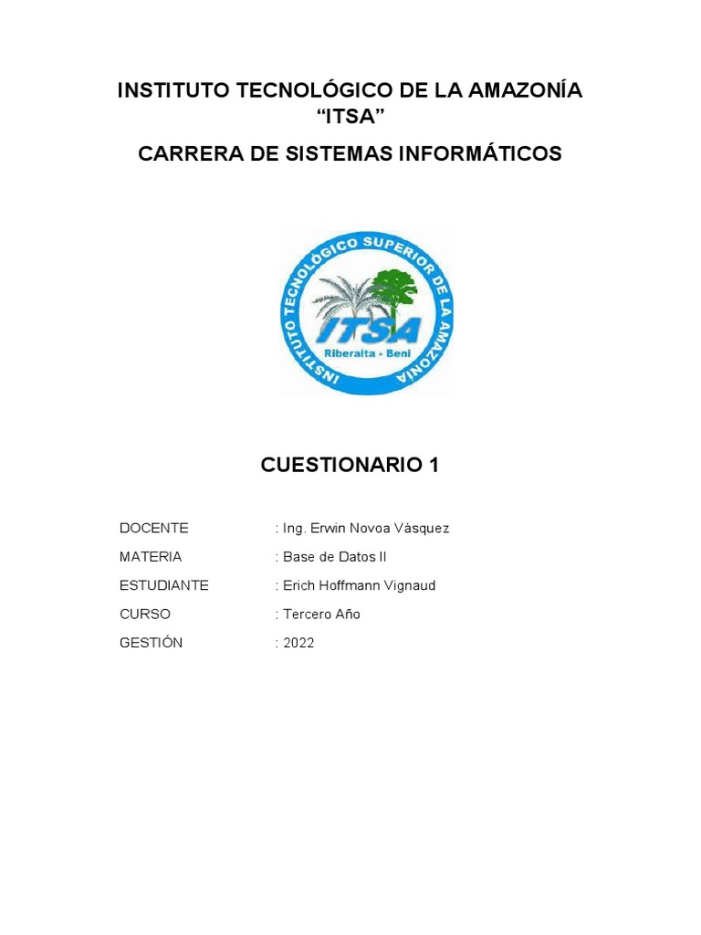 Cuestionario 1 Base de Datos | PDF | Bases de datos | Archivo de computadora