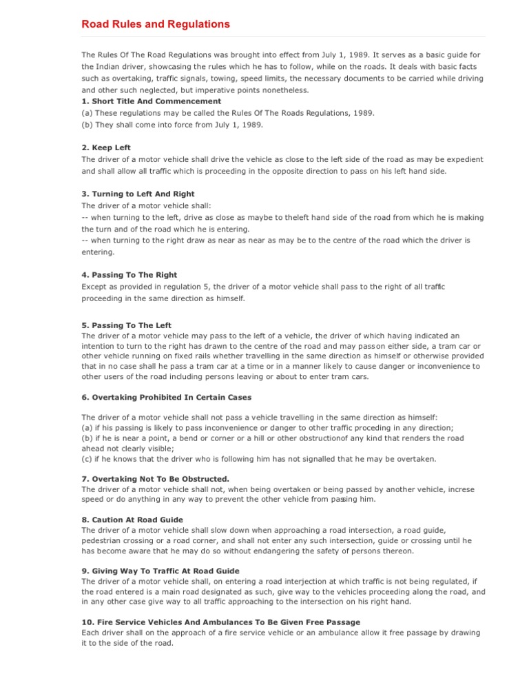 Indian Driving Rules and Regulations | PDF | Traffic | Driving