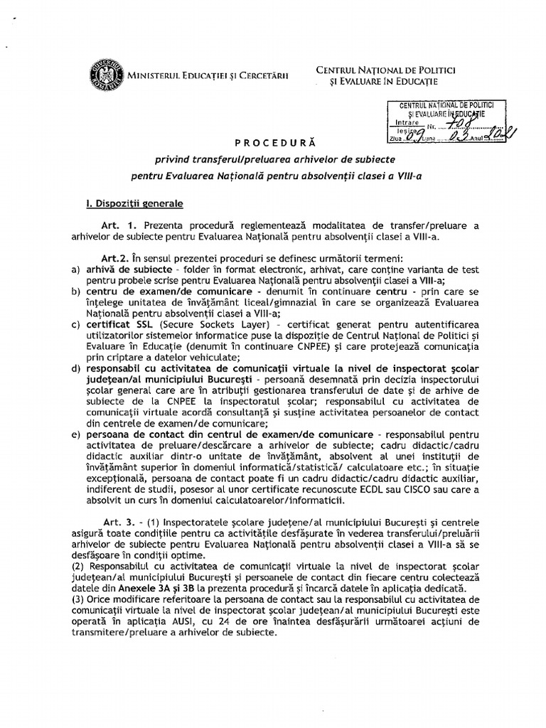 Procedura 708 2021 TRANSFER SUBIECTE EvNat 2021 | PDF