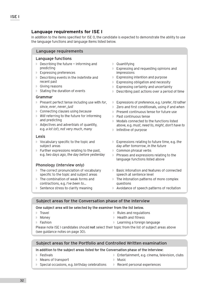 0.ISE I - II-Grammar-Subject Areas + Exam Overview | PDF | Language ...