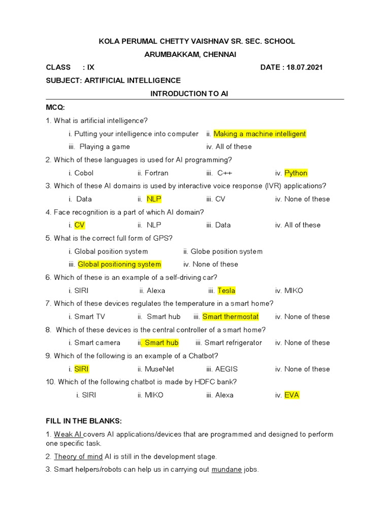 Computer Worksheet | PDF | Artificial Intelligence | Intelligence (AI ...