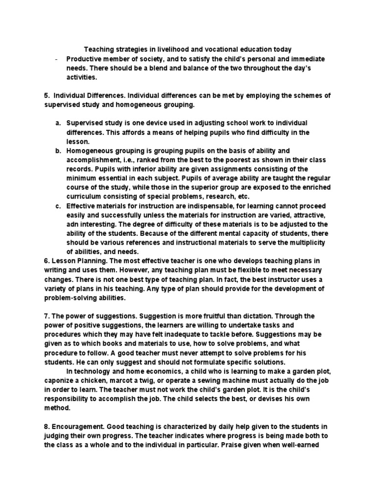 Teaching Strategies in Livelihood and Vocational Education Today | PDF ...