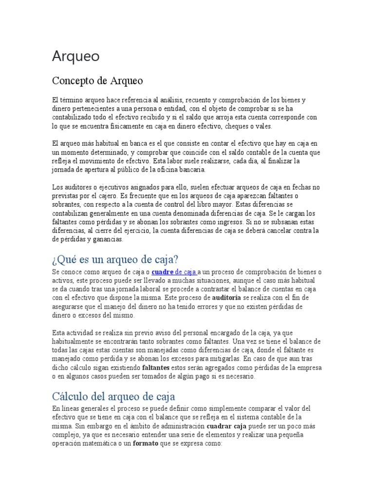 Definición y Proceso de Arqueo de Caja | PDF | Contabilidad | Bancos