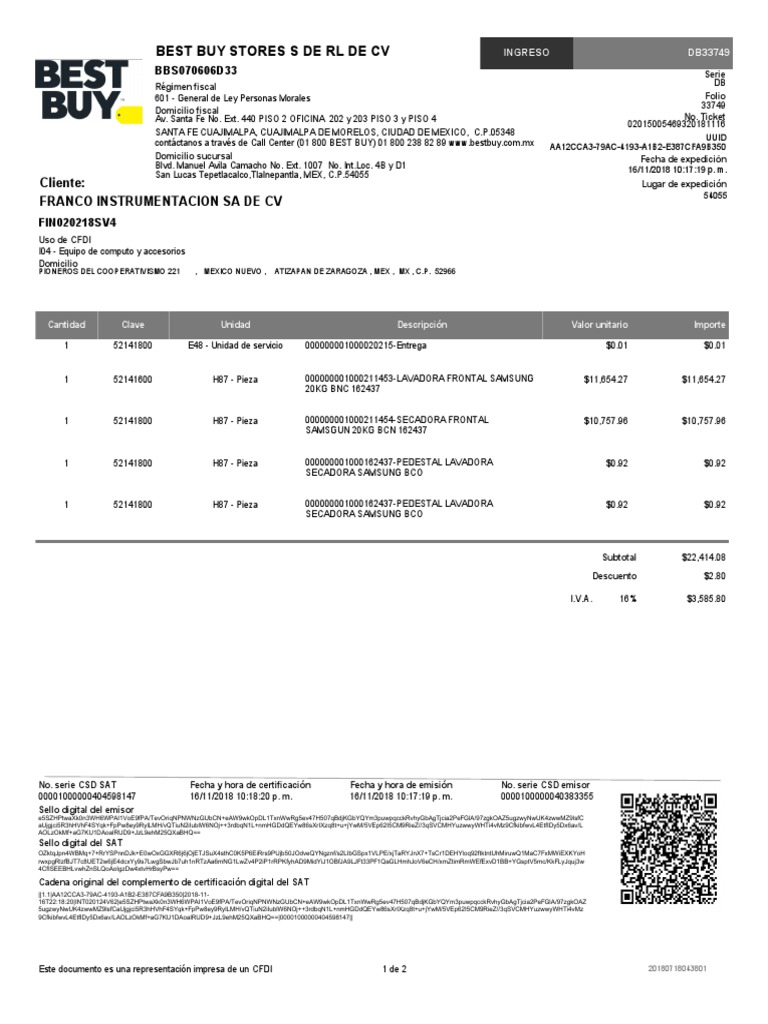Factura de compra Samsung en Best Buy | PDF | Industrias de servicio ...