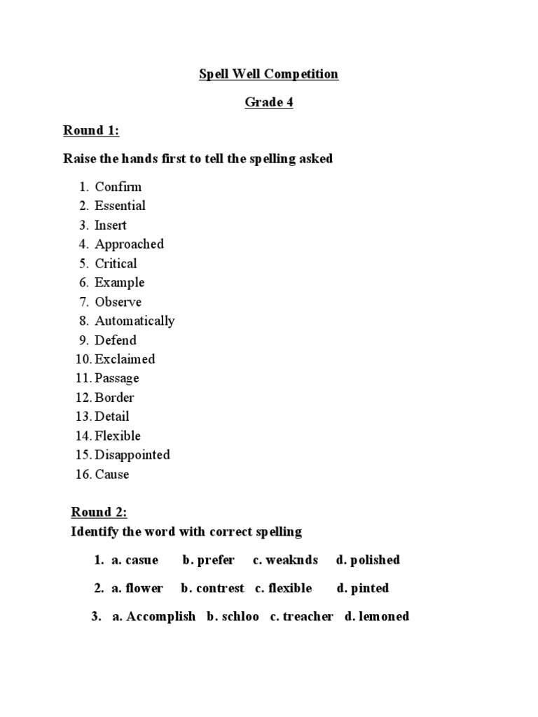 Spell Well Competition Grade 4 | PDF | Cognition