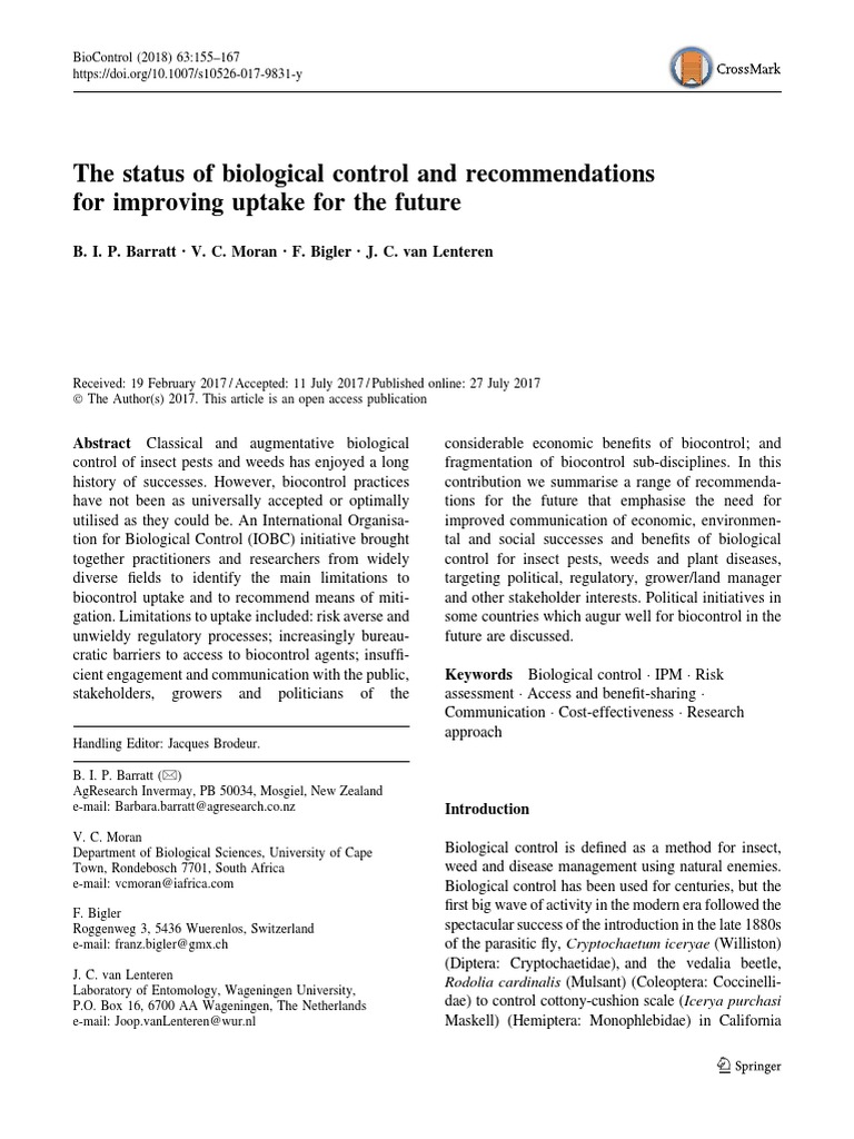 The Status of Biological Control and Recommendations For Improving ...