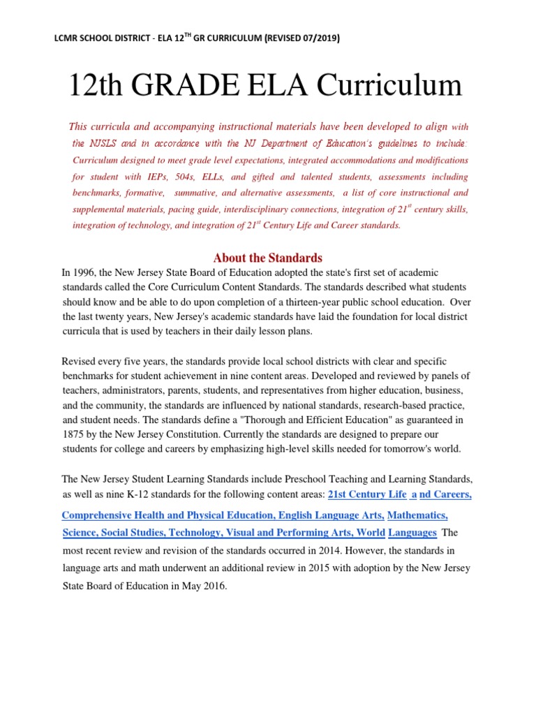 12th GRADE ELA Curriculum: This Curricula and Accompanying ...