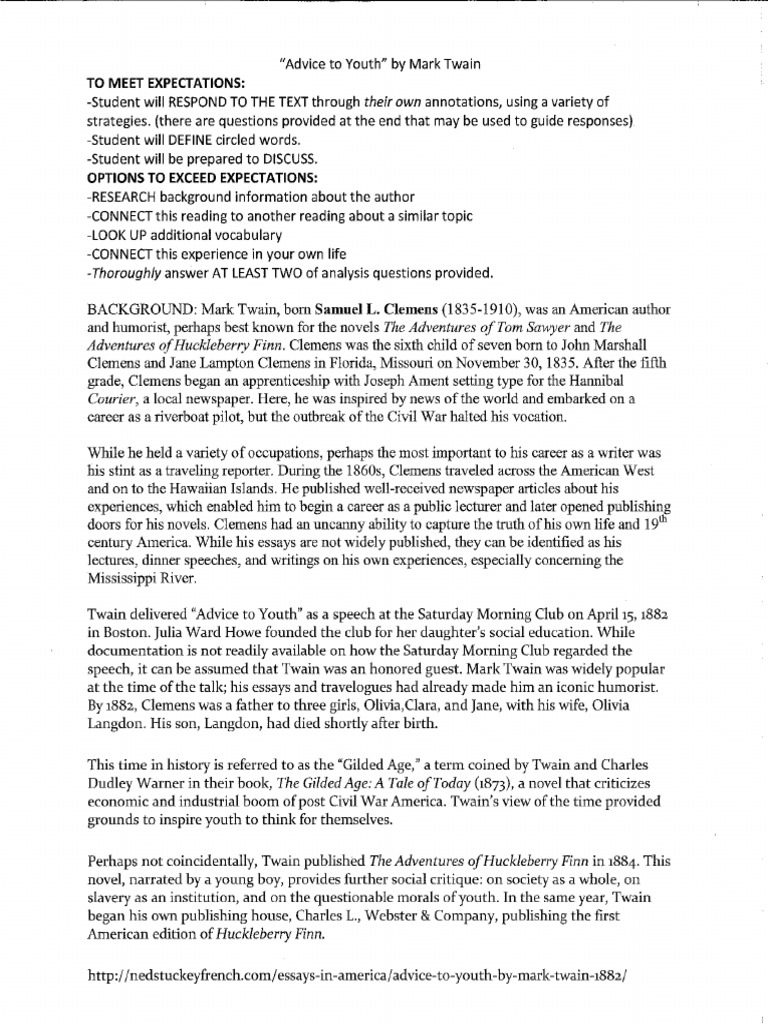 Satire-Twain Advice To Youth | PDF