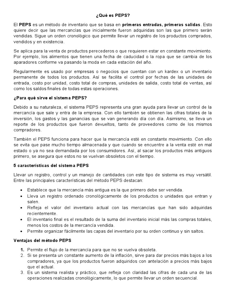 Qué Es PEPS | PDF | Inventario | Inflación