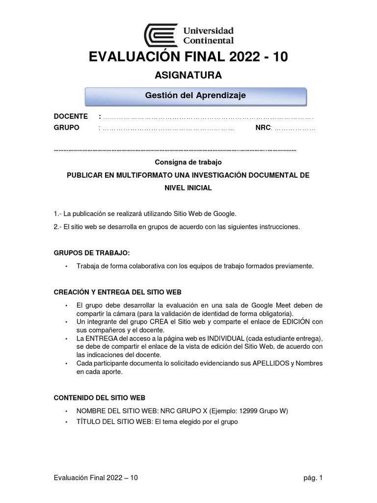 Consigna de La Evaluación Final 2022 10 | Descargar gratis PDF | Evaluación | Comunicación