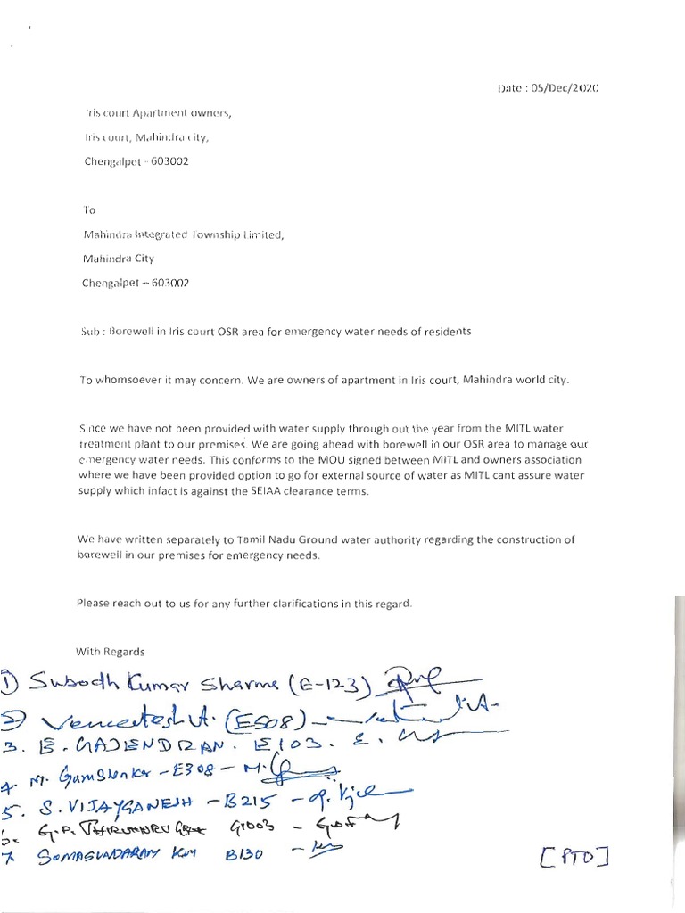 Response Letter - Borewell in OSR Area | PDF