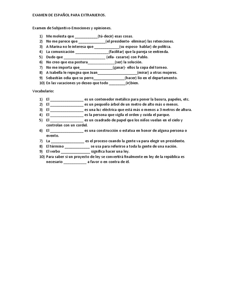 Examen de Subjuntivo | PDF | Deportes y actividades al aire libre