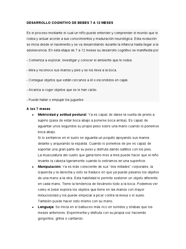 Desarrollo Cognitivo de Bebes 7 A 12 Meses | PDF | Desarrollo cognitivo ...
