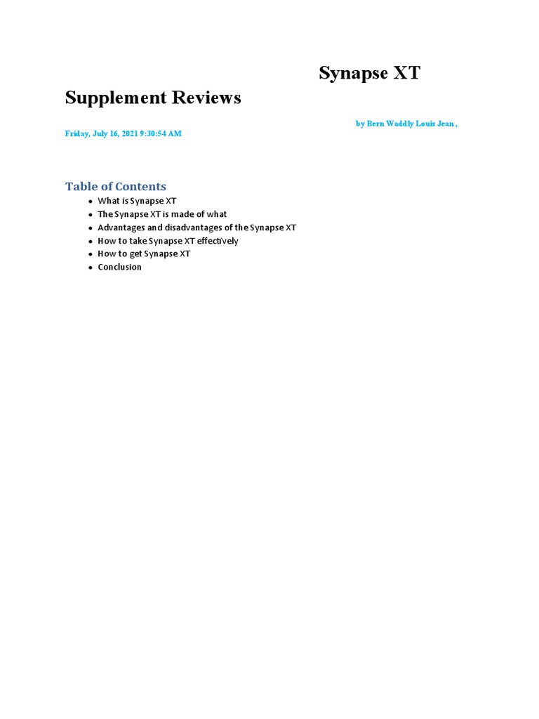 Synapse XT Supplement Reviews 2.2-1 | PDF | Tinnitus | Vitamin B12