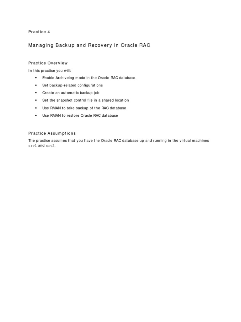 Oracle RAC Backup and Recovery Guide | PDF | Backup | Databases