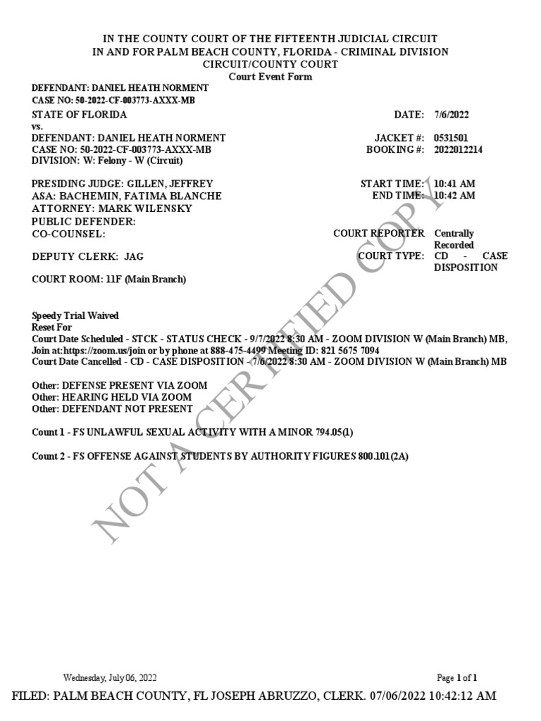 Court Notes From Daniel Norment's July 6 Zoom Hearing | PDF ...
