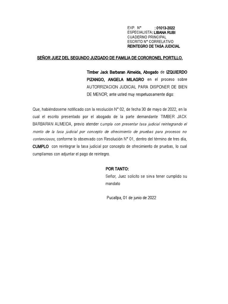 Reintegro de Tasa Judicial | PDF