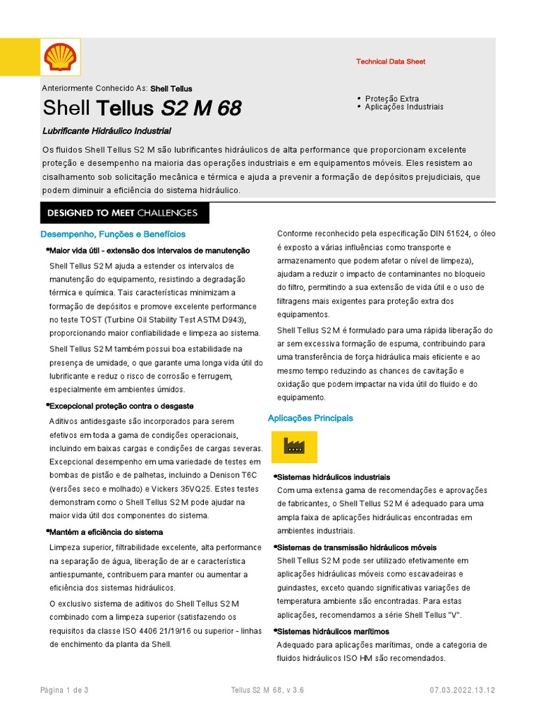 Ficha - Técnica - Shell Tellus S2 M 68 | PDF | Bomba | Vestir-se