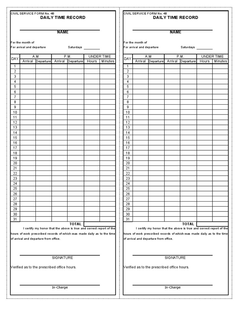 Daily Time Record Daily Time Record: Name Name | PDF