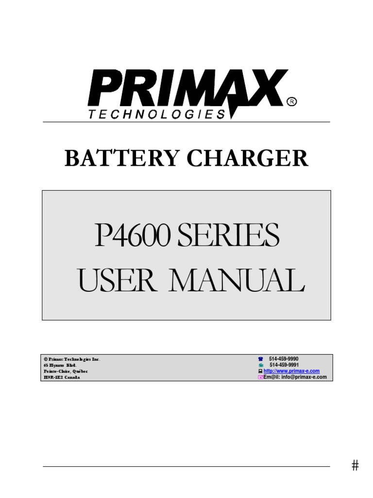 Primax P4600 Battery Charger Manual | PDF | Battery Charger ...