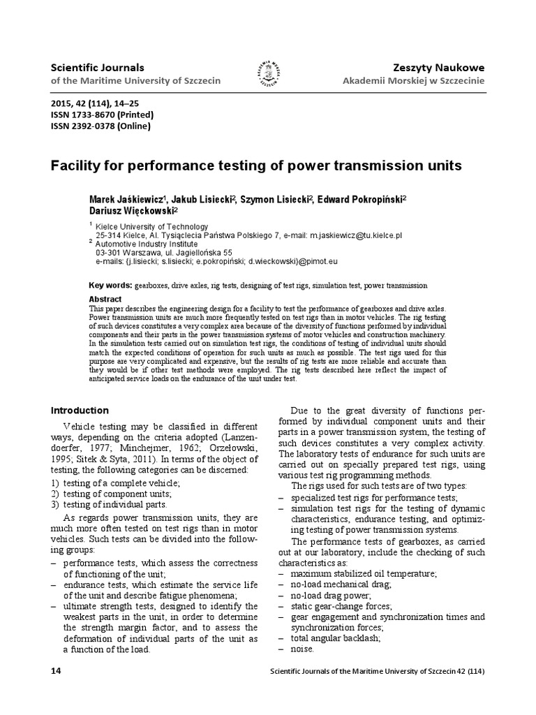 Facility For Performance Testing of Power Transmission Units | PDF ...