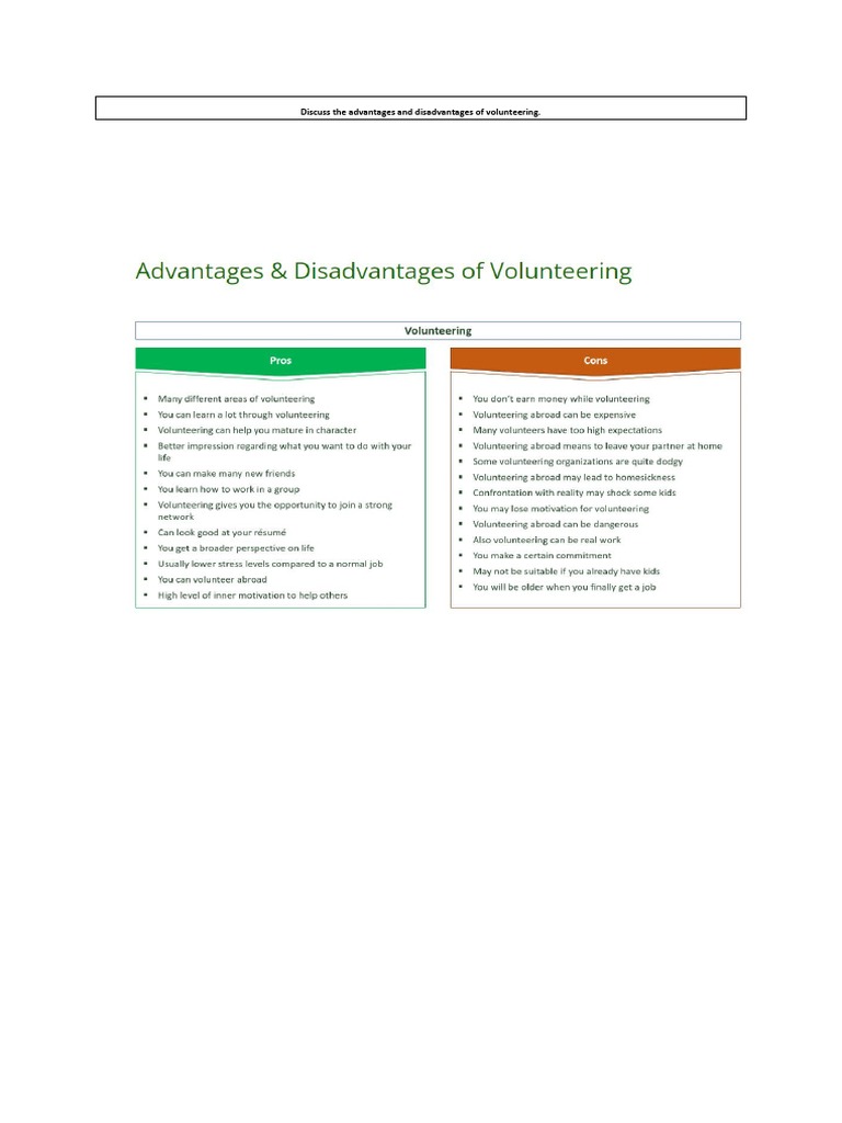 Volunteering: Pros and Cons Explained | PDF | Volunteering | Employment