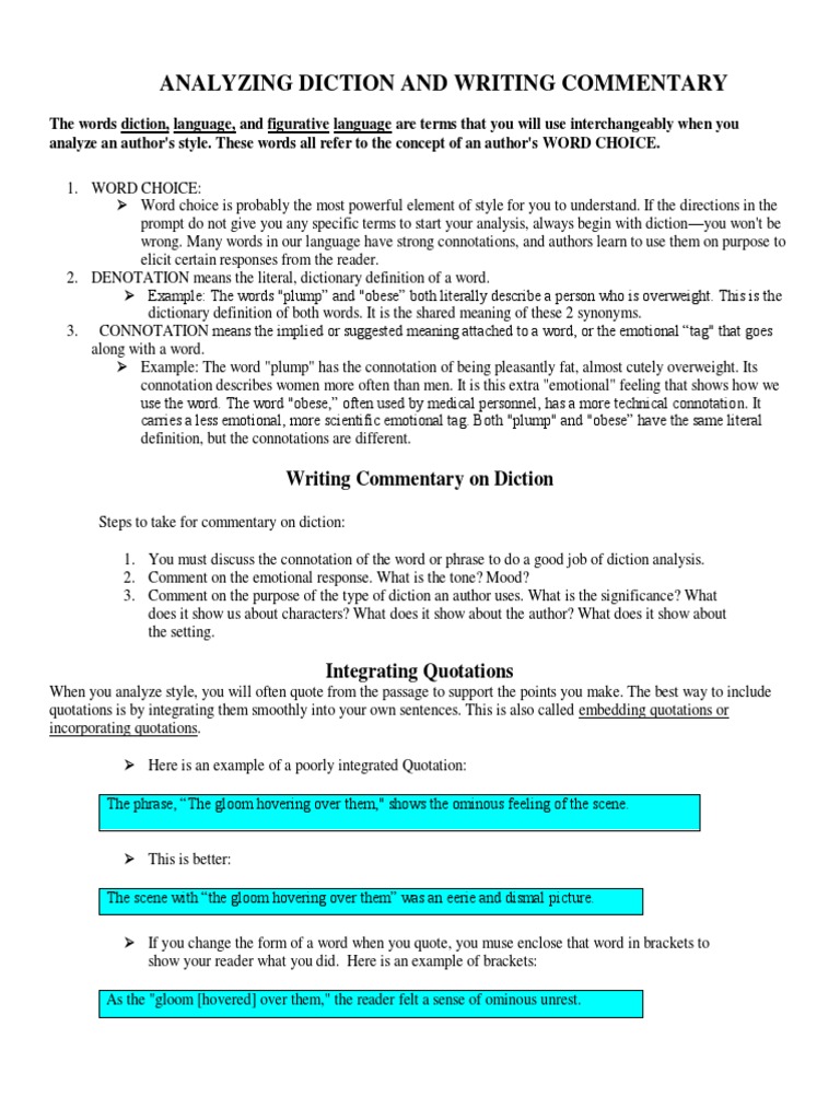 Analyzing Diction and Writing Commentary | PDF | Connotation | Word