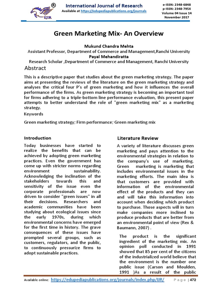 Green Marketing Mix-An Overview: Mukund Chandra Mehta Payal ...