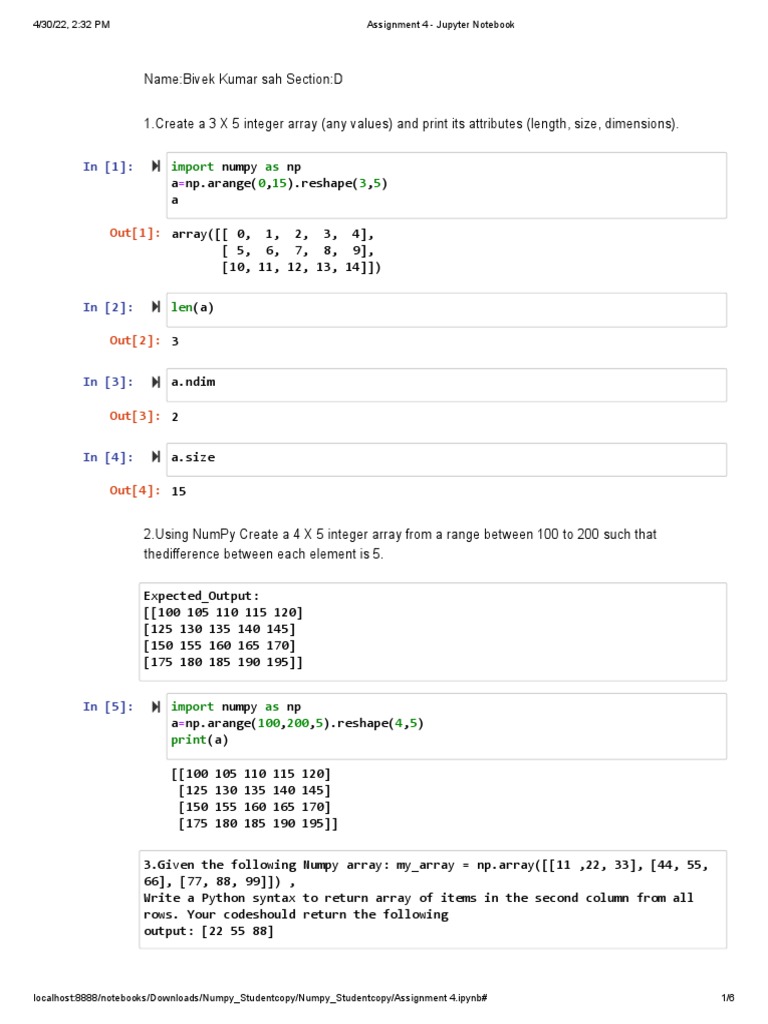 Assignment 4 Jupyter Notebook Pdf Array Data Type Computer Programming 7572