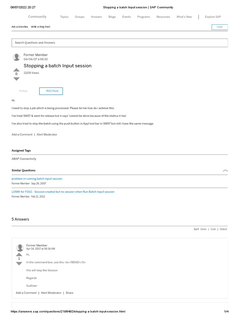 Stopping A Batch Input Session - SAP Community | PDF | Database ...