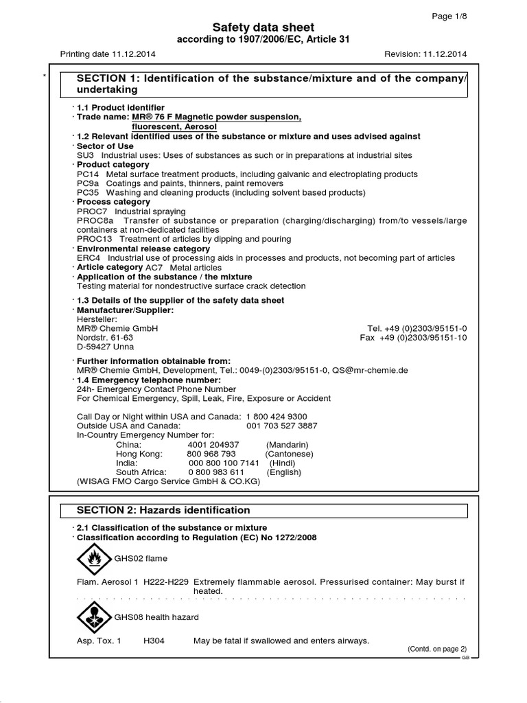 Mr-76-f en Sds Aerosol | PDF | Dangerous Goods | Firefighting