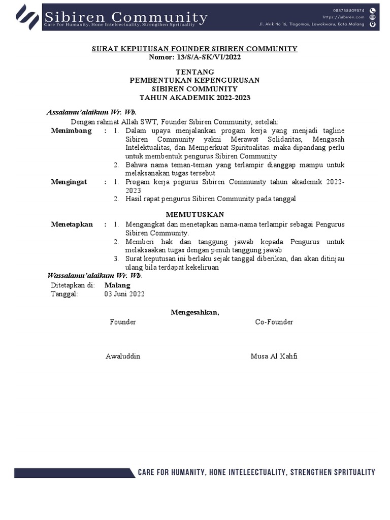 Pembentukan Pengurus Sibiren 2022 | PDF