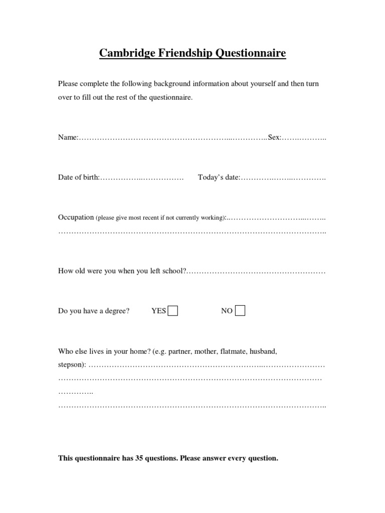 FQ - Friendship Questionnaire | PDF | Friendship