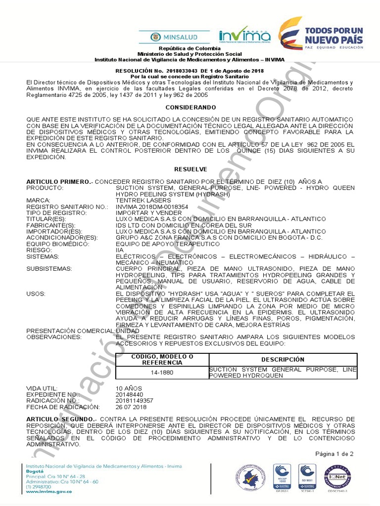 R.invima 2018DM-0018354 | PDF