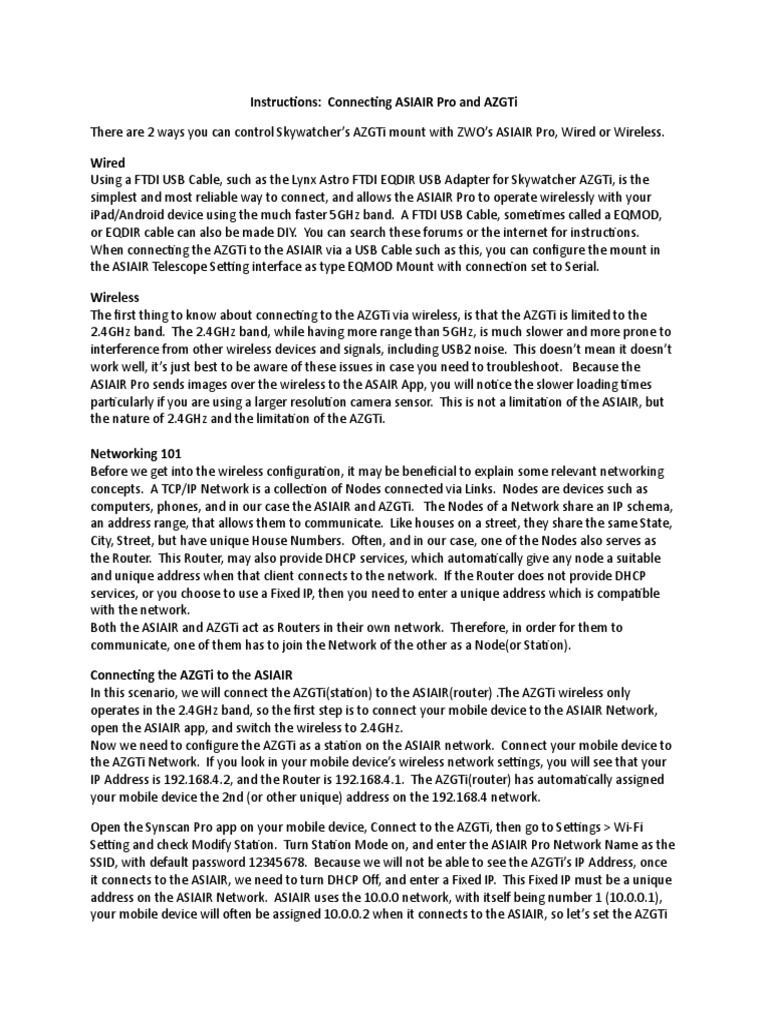 ASIAIR Pro & AZGTi Connection Guide | PDF | Computer Network | Ip Address