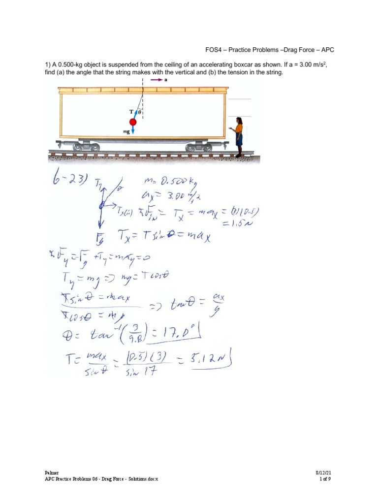 Drag Force Practice Problems Solutions | PDF | Drag (Physics) | Mechanics