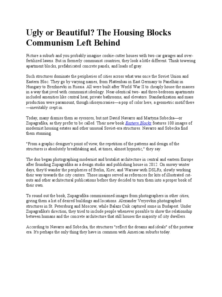 Ugly or Beautiful The Housing Blocks Communism Left Behind | PDF