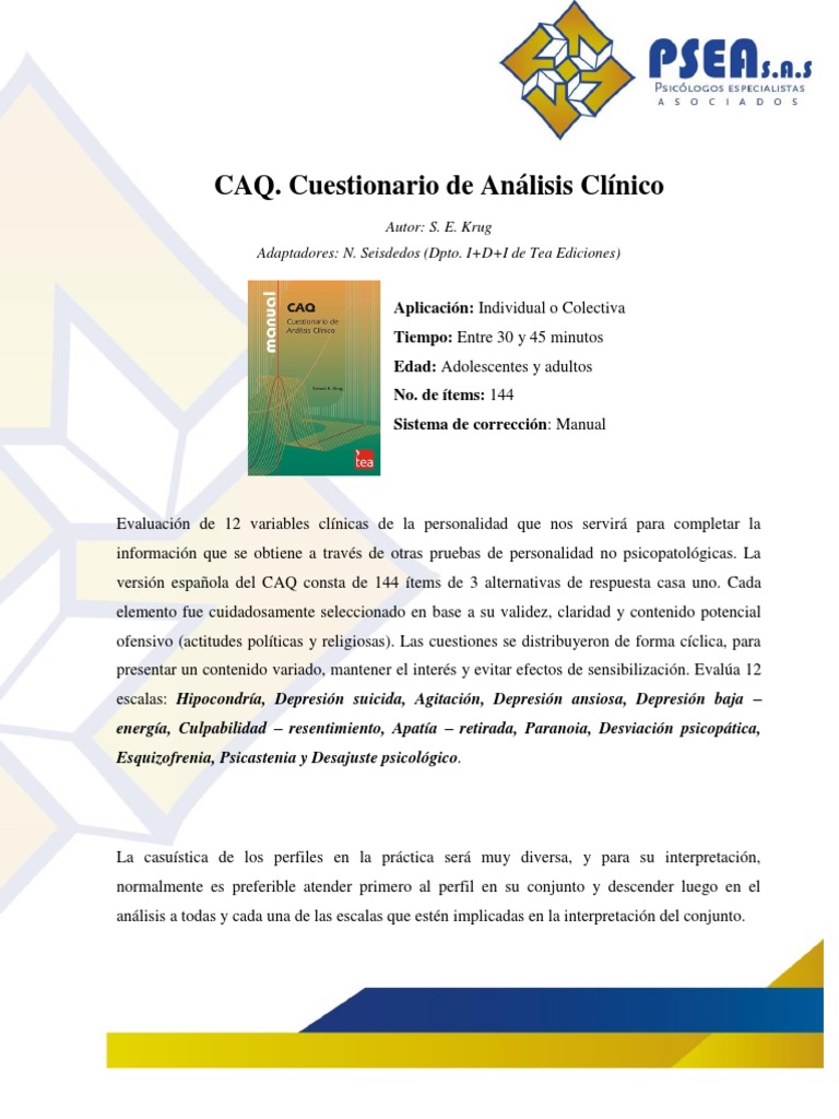 CAQ. Cuestionario de Analisis Clinico | PDF
