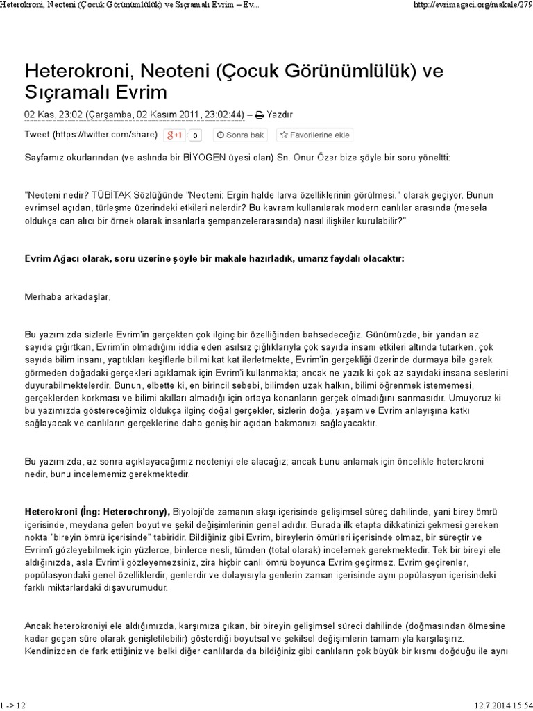 Heterokroni, Neoteni (Çocuk Görünümlülük) Ve Sıçramalı Evrim | PDF